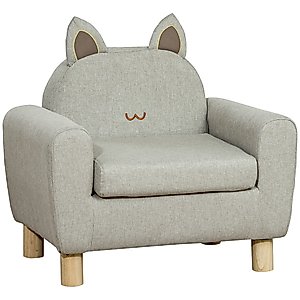 Qaba Kids Sofa, Toddler Armchair and Couch with Cat Ear Backrest and Wooden Legs Preschool, Bedroom, Kindergarten, Grey