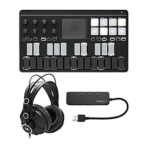 Korg nanoKEY Studio Mobile MIDI Keyboard Bundle with Closed-Back Studio Monitor Headphones and 4-Port USB 3.0 Hub (3 Items)