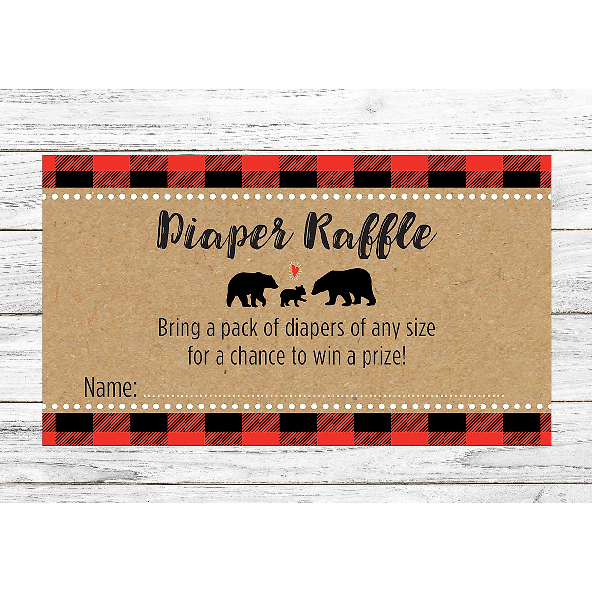 Lumberjack Buffalo Plaid Baby Shower Diaper Raffle Cards - 24 count