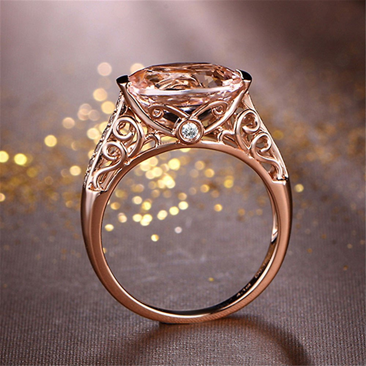 Rings Gift, Clearance Gemstone Ring Rose Gold Rings for Women Luxury Copper Gemstone Ring Jewelry Wedding (Size:8, Rose Gold)