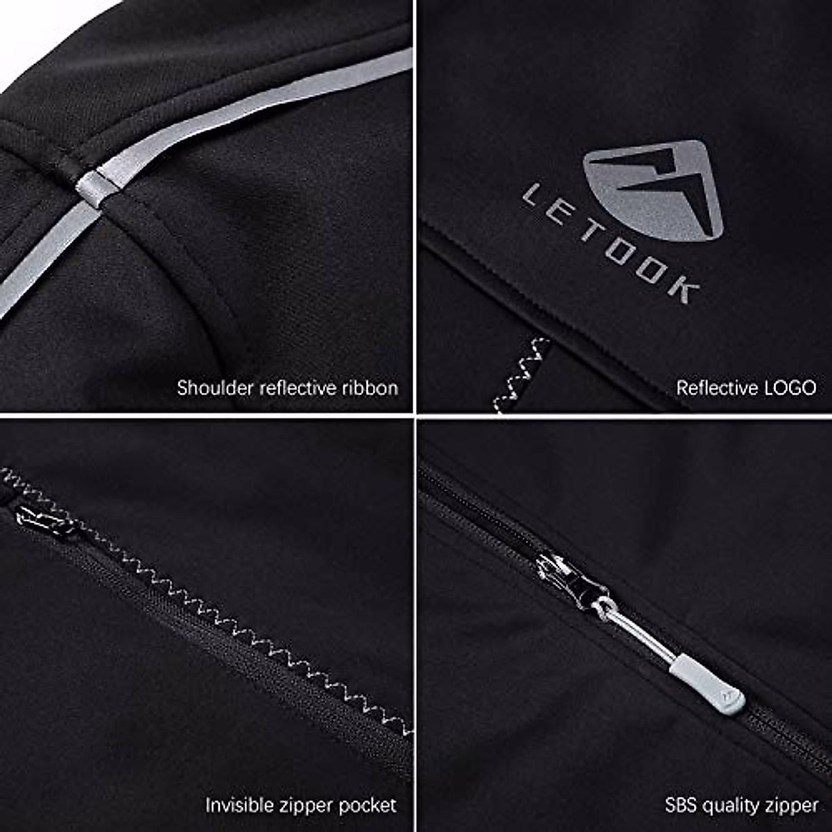 Letook Winter Thermal Fleece Cycling Jacket Men Windproof Warm Comfortable Cycle Wear with Reflective for Outdoor Running, Jogger, Riding 100230 XL