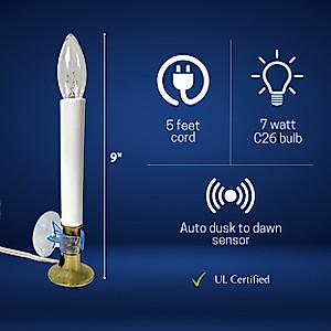 4E's Novelty 4 Pack Dusk to Dawn Electric Candles for Windows with Auto Sensor, and Plug in, Flameless Candles with Suction Cup Holder & Extra Bulb, Christmas Window Candles Bulk