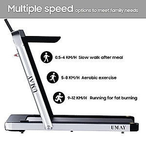 UMAY Foldable Portable Treadmill for Home Office, 7.5 MPH Running & Walking Treadmill 300 lb Capacity with Bluetooth Speaker & APP Control