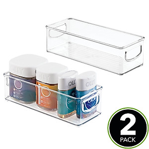 mDesign Small Plastic Bathroom Storage Container Bins with Handles for Organization in Closet, Cabinet, Vanity or Cupboard Shelf, Accessory Organizer for Hair Tools - Ligne Collection - 2 Pack - Clear