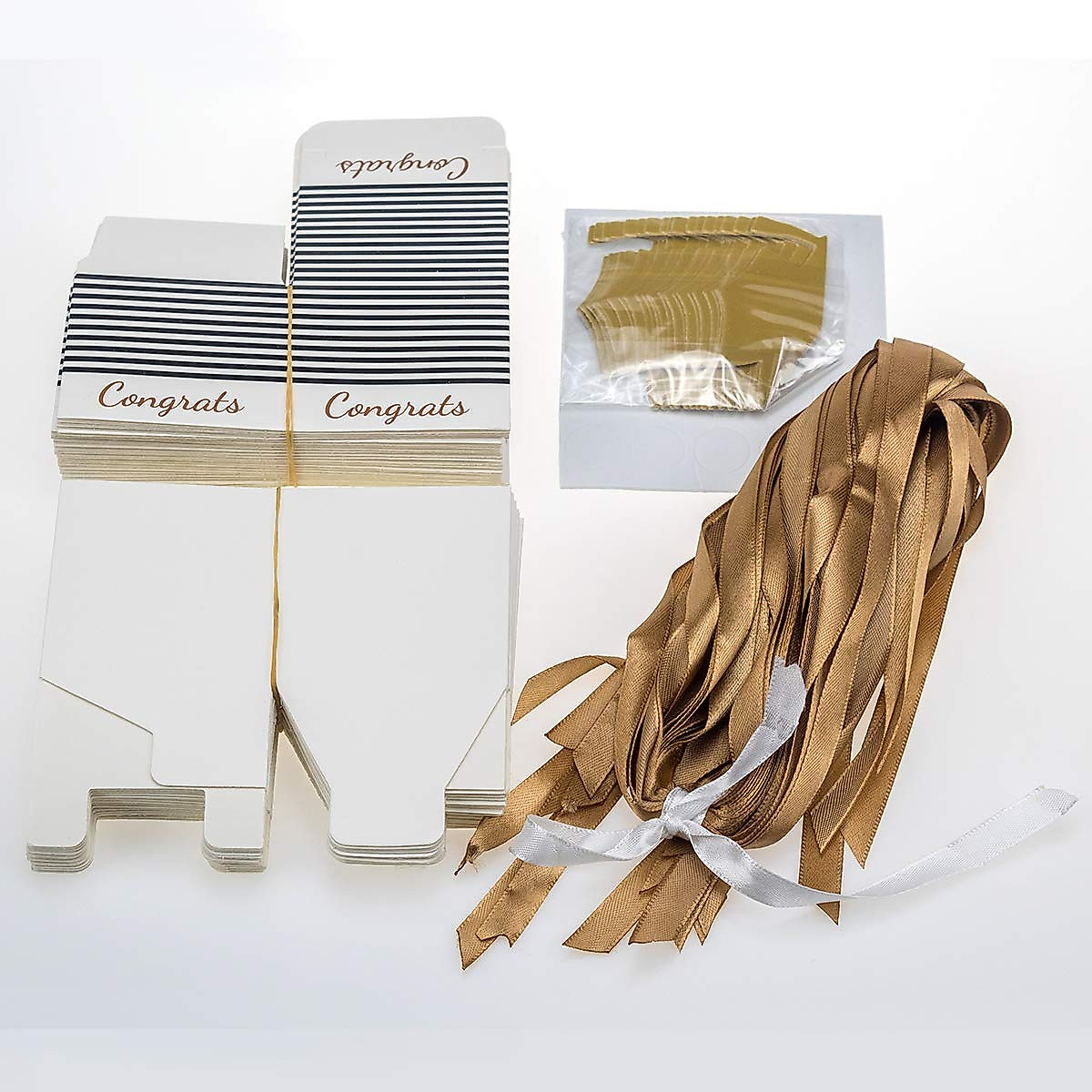 JANOU Graduation Gift Paper Candy Boxes DIY Congrats Cap Stripes Cardboard Sweet Boxes with Ribbons for Graduation Ceremony Party Favors Pack 24pcs