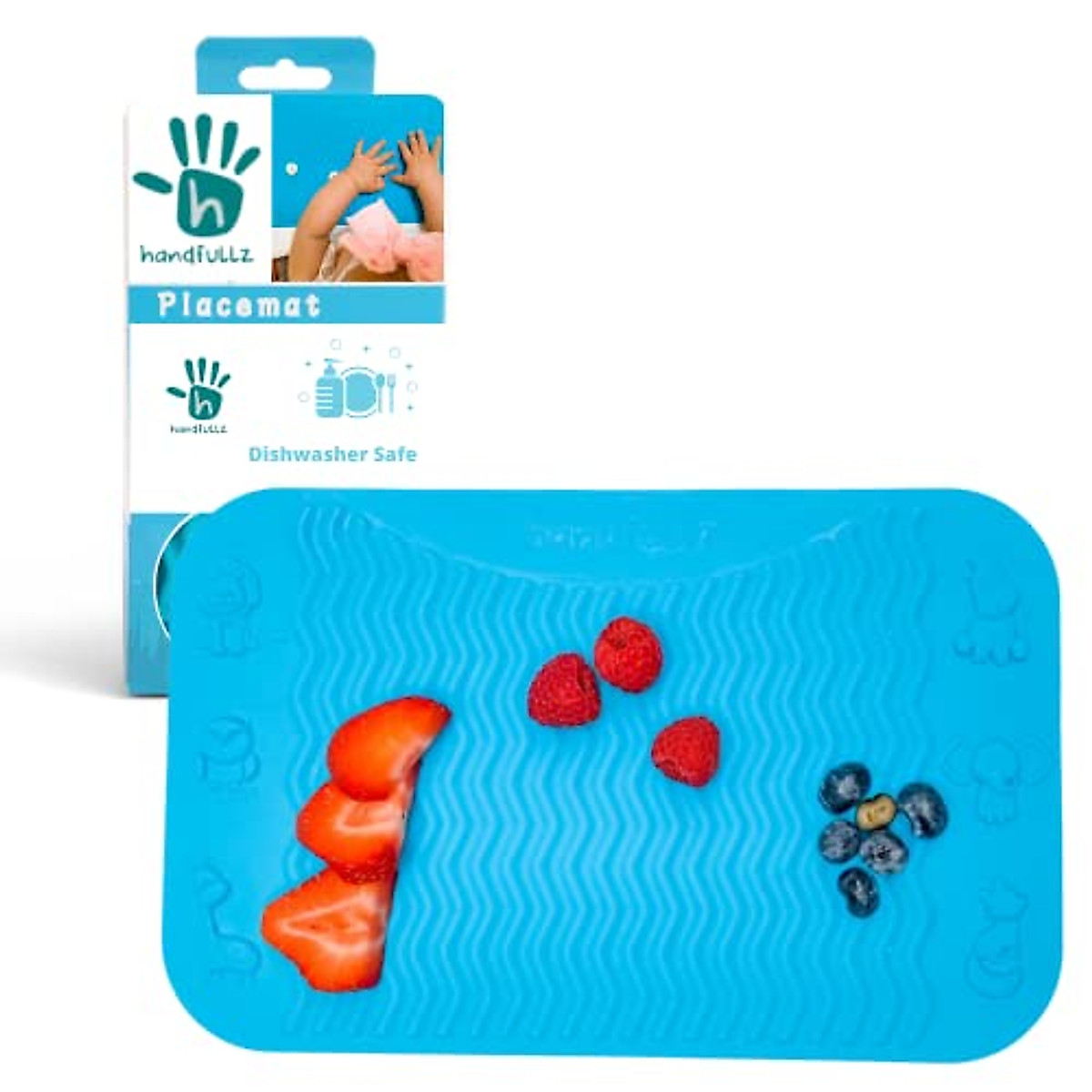Handfullz Silicone Placemats Baby Food Table/High Chair Mat for Baby Feeding - Raised Wave Design for Easy Food Pickup and Motor Skills - Dishwasher Safe and BPA-Free - Single Blue
