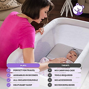 ComfyBumpy Travel Bassinet for Baby - Rocking & Sturdy Cradle - Includes Carry Case, Mosquito Net, Mattress, Sheets, Infant Crib, and Urine Pad - Portable Bed Side Sleeper for Newborn Babies