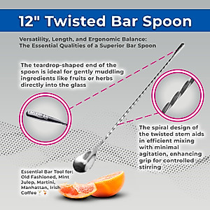 Cocktail Accessories for Drinks, Fancy 6-Piece Bartender Tools - Jigger, Strainer, Muddler, Ice Tongs, Bar Spoon with Bamboo Stand (Shaker Not Included)