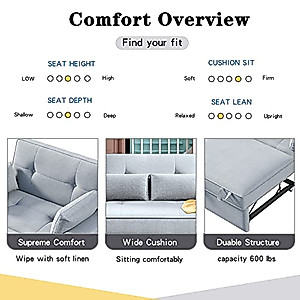 RUNNA Minimalist 48" Convertible Sleeper Sofa Bed with Adjustable Bed Chair,USB Charging Port and 2 Pillows,for Small Space Apartment Office Living Room (Grey@USB Port)