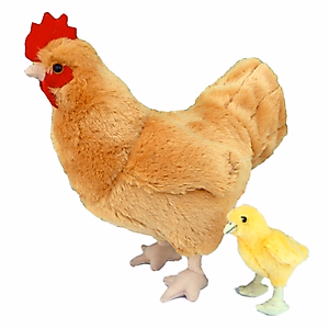 Adore 12" Standing Goldie The Hen Chicken with Baby Chick Plush Stuffed Animal Toy
