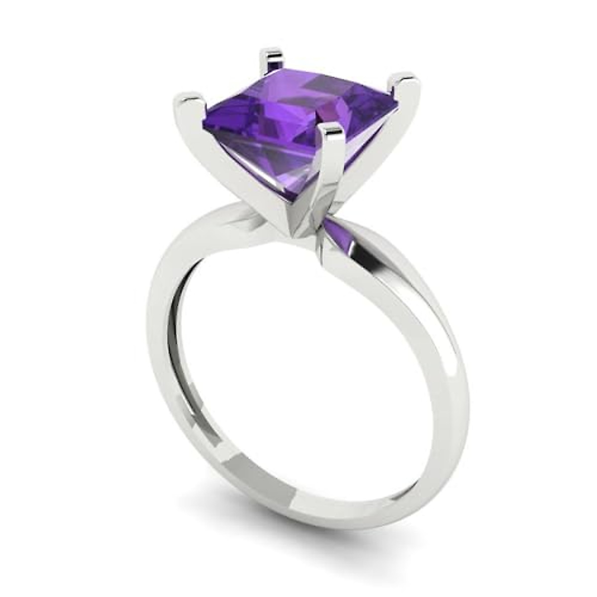 Clara Pucci 2.50ct Princess Cut Solitaire Natural Amethyst Excellent Engagement Bridal Promise Anniversary Ring 18K White Gold 4.75