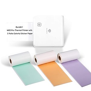 Phomemo M02 Pro Mini Printer- Bluetooth Thermal Photo Printer with 3 Rolls Colorful Sticker Paper, Compatible with iOS + Android for Plan Journal, Study Notes, Art Creation, Work, Gift