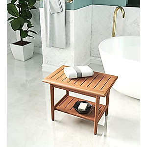 24" Maluku-Bjon Slatted Teak Shower Bench w/Shelf
