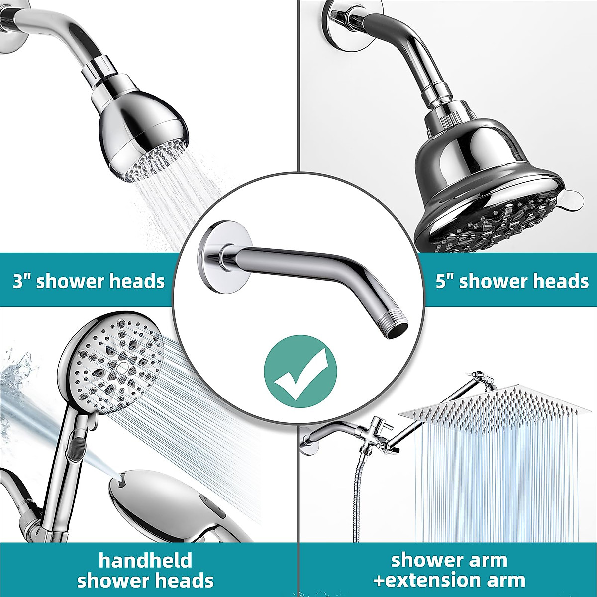 Cobbe Shower Arm with Flange and Teflon Tape, 6-Inches Wall Mounted Shower Pipe Arm Extension for Fixed Shower Head, Matte Black