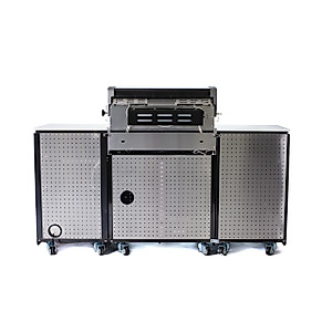 Mont Alpi MA-957FC 5-Burner 63000 BTU Black Stainless Steel Outdoor Kitchen Bar Gas Barbecue Island Grill with Infrared Rear Burner + Fridge Cabinet + Rotisserie Kit & Full Weather Cover