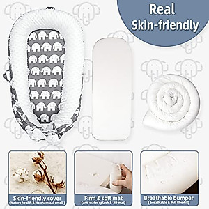 Mamibaby Baby Lounger, Ultra Soft 100% Cotton & Breathable Fiberfill Newborn Lounger, Portable Adjustable Infant Floor Seat for Travel, Newborn Must Have Essentials Baby Registry Search(Elephant)