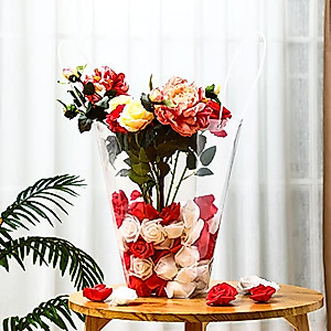 12 Pcs Clear Flower Bouquet Bag with Handle Large Transparent Florist Retail Shop Packaging Plastic Gift Bags for Birthday Christmas Valentine Mother's Father's Day Wedding, 11.4 x 5.9 x 16.7 Inch