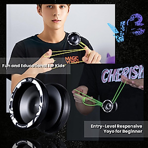 MAGICYOYO V3 Professional Responsive Yoyo for Kids 8-12 and Adults, Dual Function with 12 Strings, KK Bearing, Bearing Puller, Axle, Case - Black