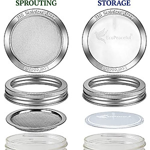 Mason Jar Sprouting Lids - 316 Surgical Stainless Steel Sprouting Lids for Wide Mouth Mason Jars- Rust-Proof, BPA-free - Curved Mesh Lids for Canning Jars (Wide Mouth)