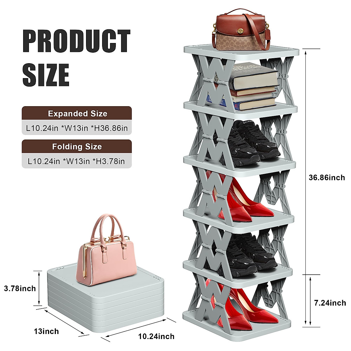 PHUNIGEEFT Shoe Rack, 6 Tier Shoe Shelf Without Assembly, Narrow Small Shoe Storage Space Saving, Shoe Organizer for Closet, Front Door Entrance, Entryway, Bedroom, White