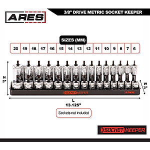 ARES 60178 – 8-Piece Metric & SAE Socket Keeper/Organizer Tray Set – Black & Green Socket Holders - Store 176 Standard & Deep Sockets - Socket Posts Feature High Visibility Markings