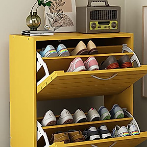 Homsee 3-Drawer Shoe Storage Cabinet with Louver Doors, 3-Tier Wood Shoe Rack Storage Organizer for Entryway, Yellow (22.4”L x 9.4”W x 42.3”H)