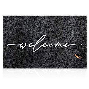 AAZZKANG Welcome Mat Door Mats Outdoor with Non Slip Rubber Backing Durable Front Door Mat Easy to Clean Indoor Doormat for Entrance,High Traffic Areas,Patio Black