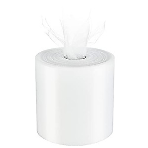 Anivia Tulle Roll 6” by 200 Yards (600 Feet) Tulle Fabric Organza Tulle Spool for Tutu Skirt Sewing Crafting Fabric Baby Shower Halloween Decor Wedding Backdrop Decor Gift Wrapping (White)