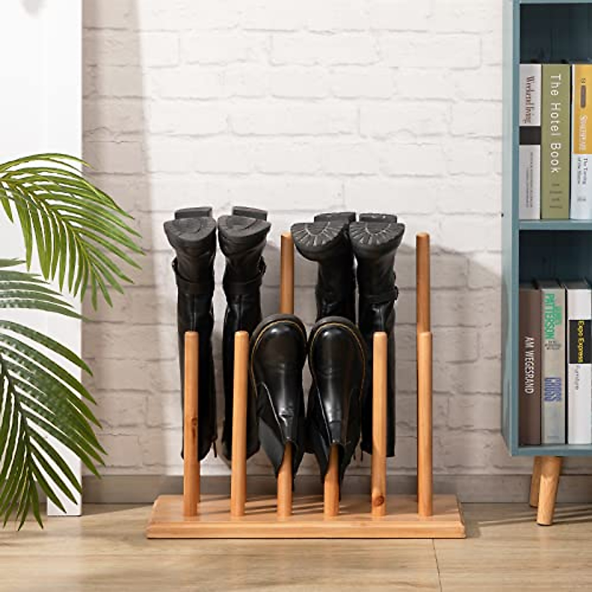 PARANTA Wooden Boots Storage Rack, 6-Pair Tall Boots Holder, Stand-Alone Shoe Organizer, Natural