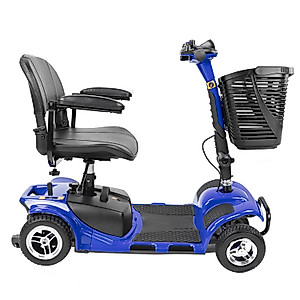 1inchome 4 Wheel Mobility Scooter, Electric Power Mobile Wheelchair for Seniors Adult with Lights- Collapsible and Compact Duty Travel Scooter w/Basket Extended Battery Light Blue