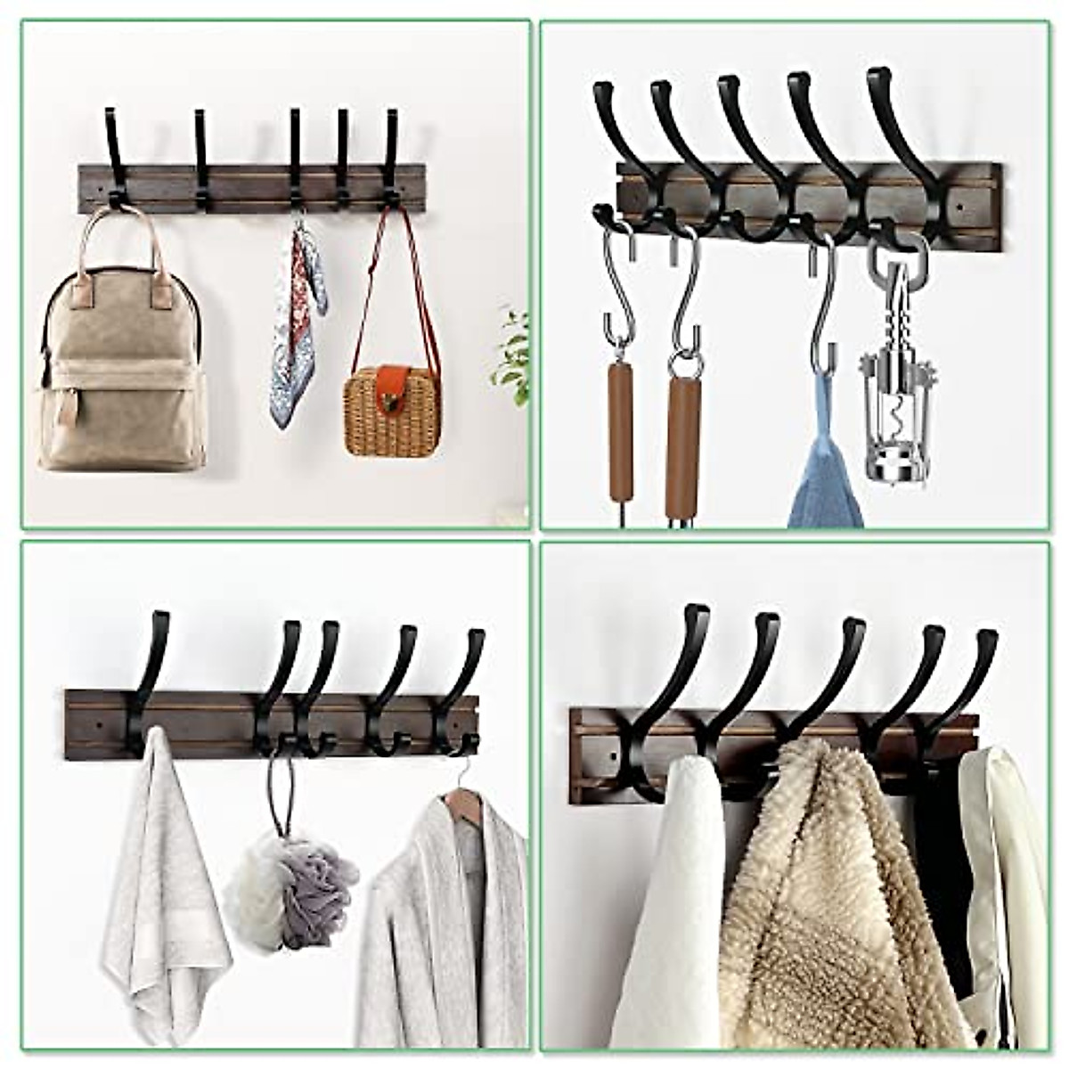 bussdis Coat Rack Wall Mount - 5 Wall Hooks for Hanging, Coat Hooks Wall Mounted, Bamboo Rustic Farmhouse Heavy Duty Towel Hooks, Coat Hook Rail for Coats, Towel, Hat, Keys, Purse, Bag and Robe