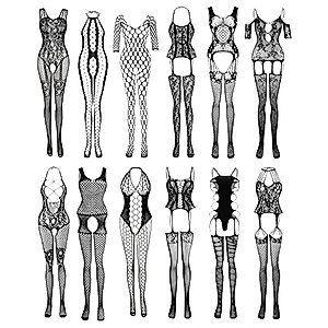 JDiction Women’s Lingerie BabyDoll Fishnet Bodysuit Sexy Nightwear(12 Pack)