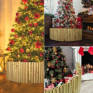 Jollybower 8x39IN Natural Bamboo Edging, Bamboo Garden Border Edging, Outdoor Landscape Edging for Decorative Garden, Patio Flower Garden Bed, Lawn, Yard, Pool Fences（1Pc with 3 Short Bamboo Poles）