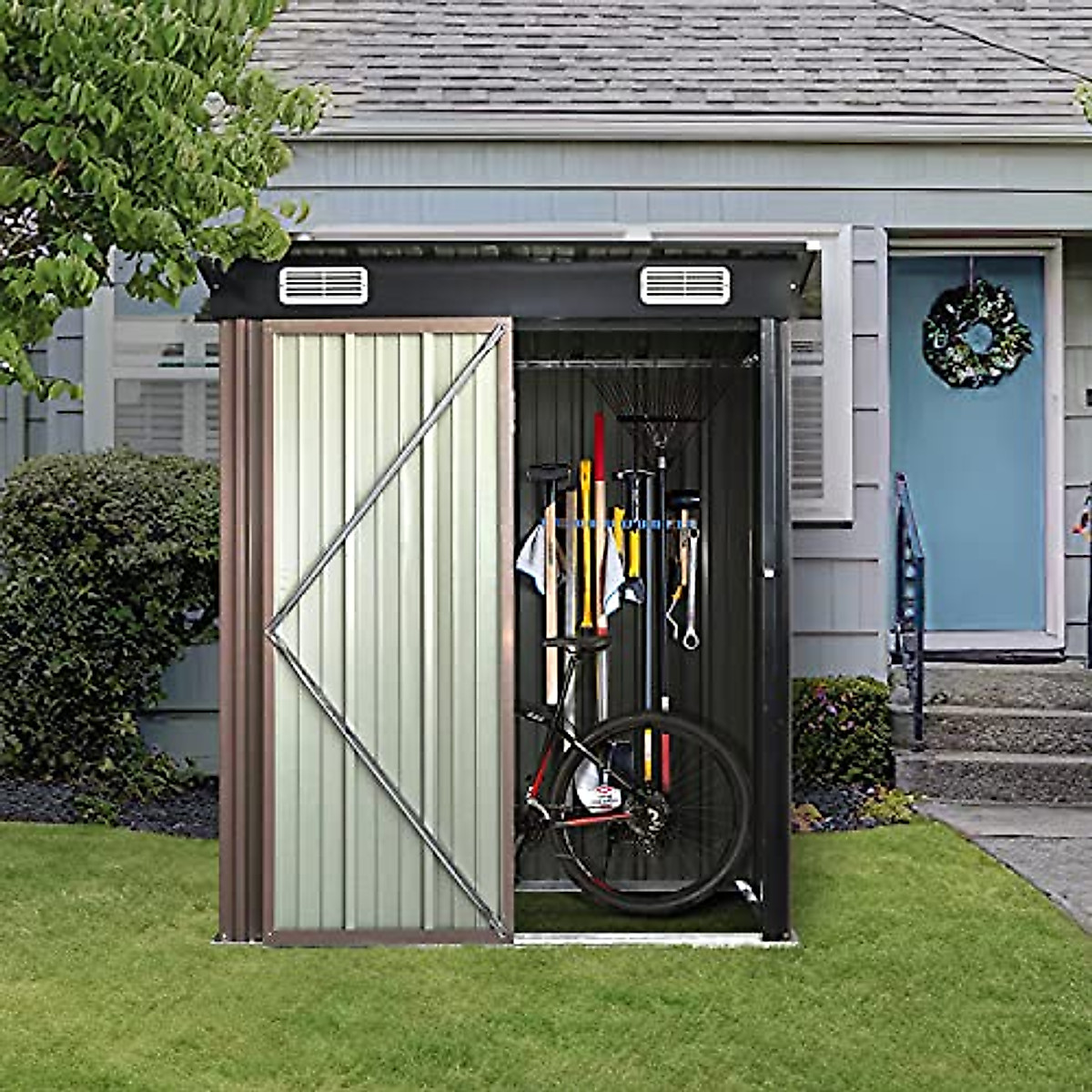 GRAVFORCE 5' x 3' Outdoor Metal Storage Shed, Outdoor Shed, Galvanized Steel Garden Shed with Single Lockable Door, Tool Storage Shed for Backyard, Patio, Lawn (Dark Grey)