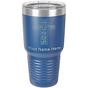 LaserGram 30oz Vacuum Insulated Tumbler Mug, Bible Verse John 3-16, Personalized Engraving Included (Dark Blue)