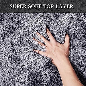 Luxury 8x10 Large Area Rugs for Living Room, Super Soft Fluffy Modern Bedroom Rug, Big Indoor Thick Soft Nursery Rug, Non-Skid Nursery Faux Fur Carpet for Kids Room Home Décor, Tie-Dyed Dark Gray