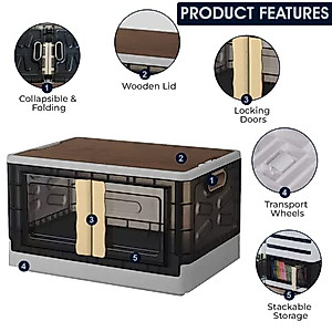 3 Pack Storage Bins with Lid - Stackable Storage Bins, Collapsible Storage Bins, Toy Organizer Storage Box, Folding Storage Boxes Set 3 Pack, Large Plastic Storage Bins with Door 14 Gallon