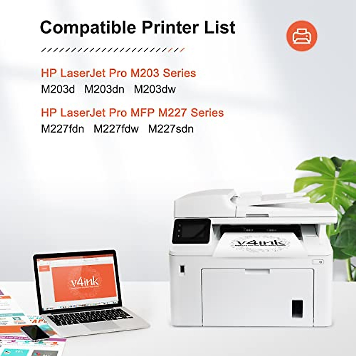 v4ink 4PK Compatible CF230A Toner Cartridge Replacement for HP 30A CF230A 30X CF230X Black Ink for HP Pro MFP M203dw M227fdn M227fdw M203dn M203d M227sdn M227 M203 Printer (with Chip)