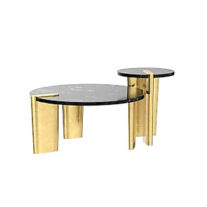 Uolfin Nesting Coffee Table, Marble Veneer Top, and Gold Foil Legs
