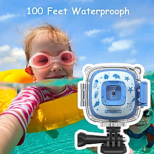 Dragon Touch Kids Action Camera - Waterproof Kidicam 2.0 Digital Camera for Boys Girls 1080P Sports Camera Camcorder with 16GB Memory Card (Blue)