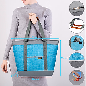 ifavo Premium Insulated Cooler Bag with HD Thermal Foam, Reusable Large Grocery Cooler Bag for Shopping Trip, Frozen and Hot Grocery Delivery,Outdoor Picnics,Beach Travel (Blue)