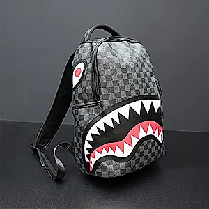 FJQSHA Student Backpack Fashion Plaid Backpack Student School Bag Large Capacity Shark Backpack (Color : Black, Size : 29 * 45 * 10)
