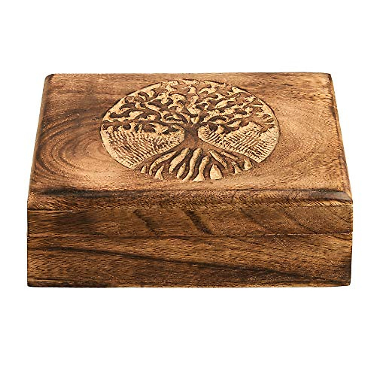 5x7 Tree Of Life Design Wood Jewelry Box Organizer - Handmade Keepsake Celtic Trinket Box - Natural Wood Burn Art - Treasure Memory Box for Ring Bracelet Necklace Earrings Accessories - Home Decor