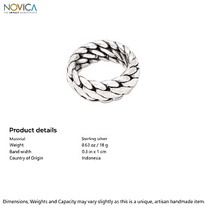 NOVICA Artisan Handmade Men's .925 Sterling Silver Ring Band No Stone Indonesia [10 mm W] 'Sanca Kembang Python'