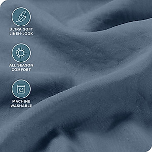 Bare Home Ultra Soft Washed Microfiber 3 Piece Sheet Set, Linen-Like Look, Easy Care, Hypoallergenic, Deep Pocket up to 15”, 1 Fitted Sheet, 1 Flat Sheet, 1 Std. Pillowcase (Twin, Bering Sea)