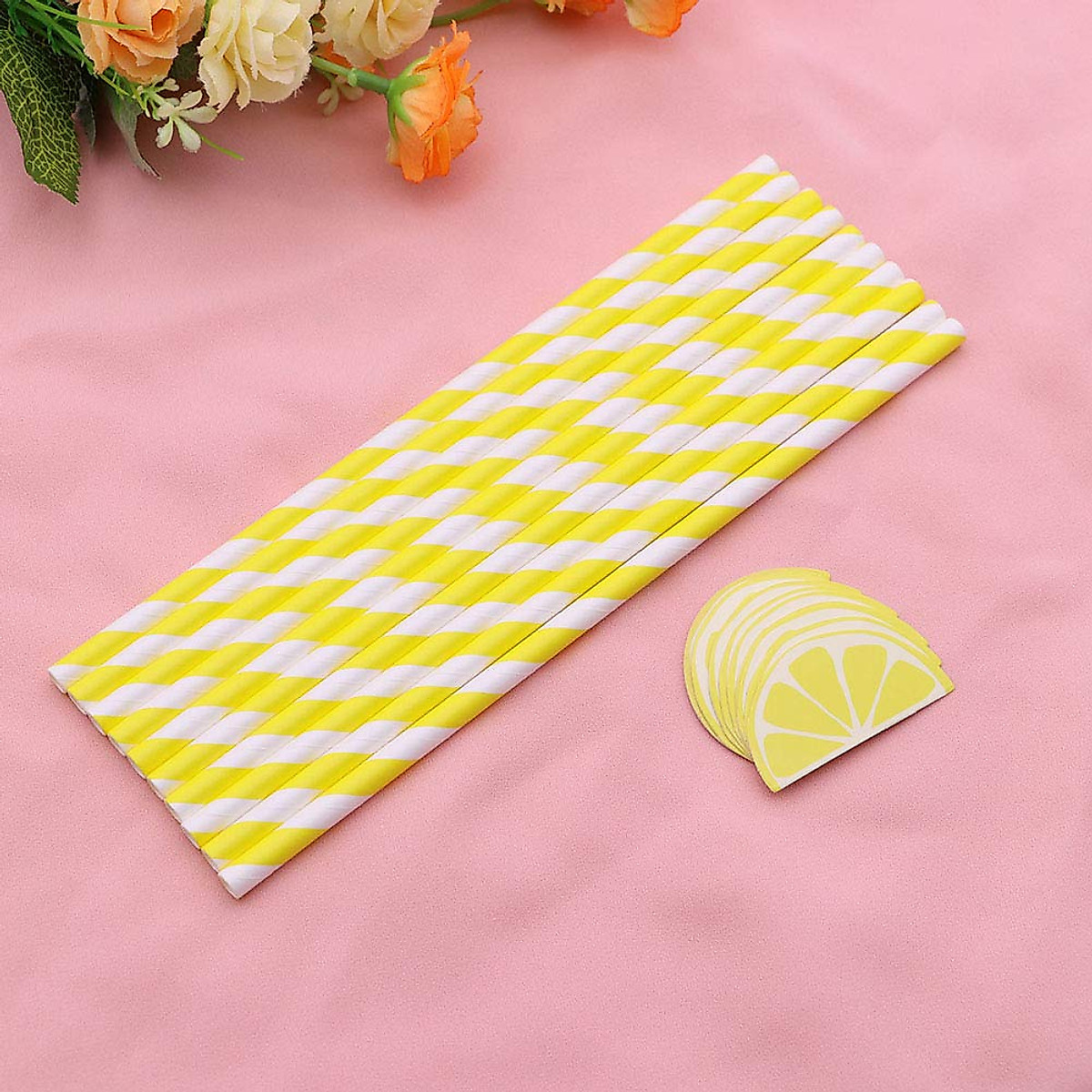 Cabilock Delicate 30pcs Hawaii Lemon Party Straws Fruit Paper Straws Party Supplies for Drinking