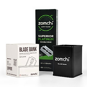 Zomchi Black Razor Blade Bank for Safety Razor Blade Storagement with 100 Counts Safety Razor Blades for Shaving