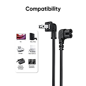 CableCreation 3 Feet 18 AWG Angled 2-Slot Non-Polarized Angle Power Cord (IEC320 C7 to Nema 1-15P), 0.915M / Black