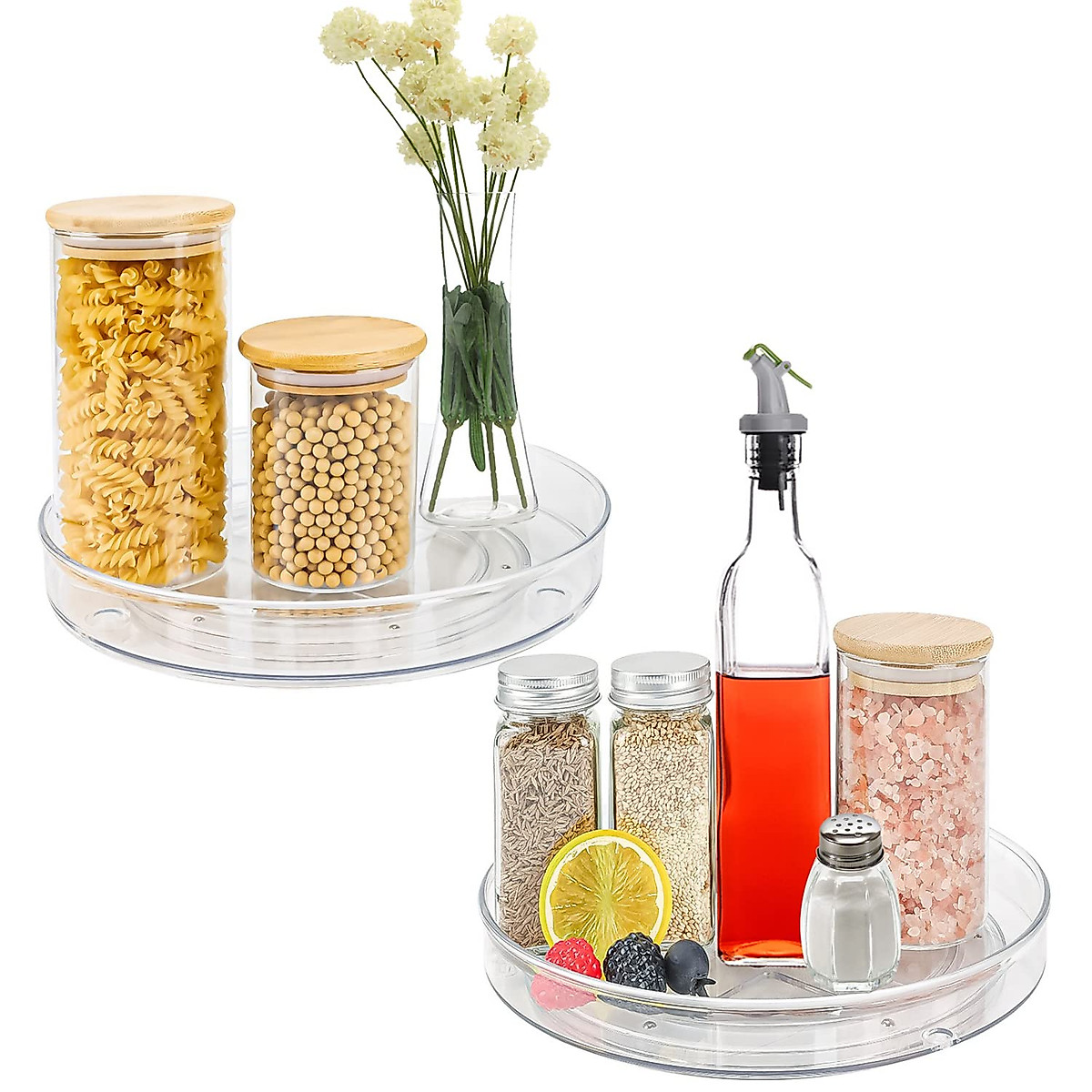 Lazy Susan Organizer 9.25 Inches Clear Turntable, 2 Pack Lazy Susan for Cabinet, Rotating Spice Rack Kitchen Storage Perfume Organizers for Fefrigerator, Pantry, Countertop, Table, Vanity, Bathroom