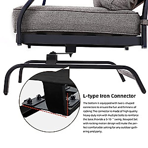 Grand patio 5PCS Patio Furniture Sets with 30 Inch 50,000 BTU Steel Square Propane Fire Pit Table,4 Rocking Metal Frame Chairs with Gray Cushions